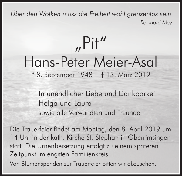 Hans-Peter Meier-Asal: Traueranzeige : Badische Zeitung