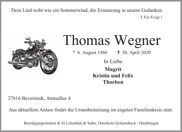 Thomas Wegner: Gedenken : Nordsee-Zeitung