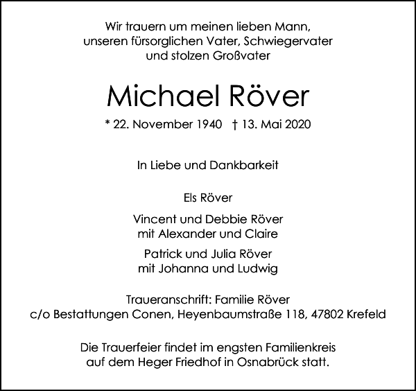 Michael Röver: Traueranzeige : Westdeutsche Zeitung