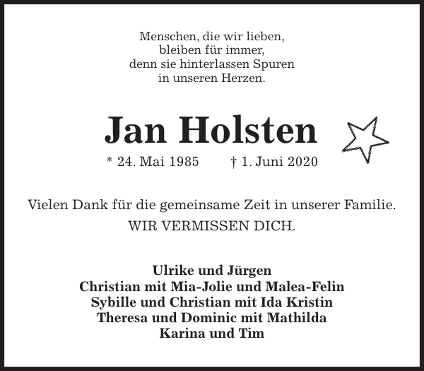 Jan Holsten: Nachruf : Stader Tageblatt