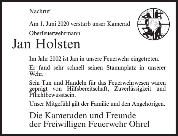Jan Holsten: Nachruf : Bremervörder Zeitung