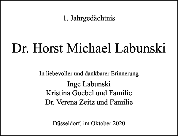 Dr. Horst Michael Labunski: Traueranzeige : Westdeutsche Zeitung