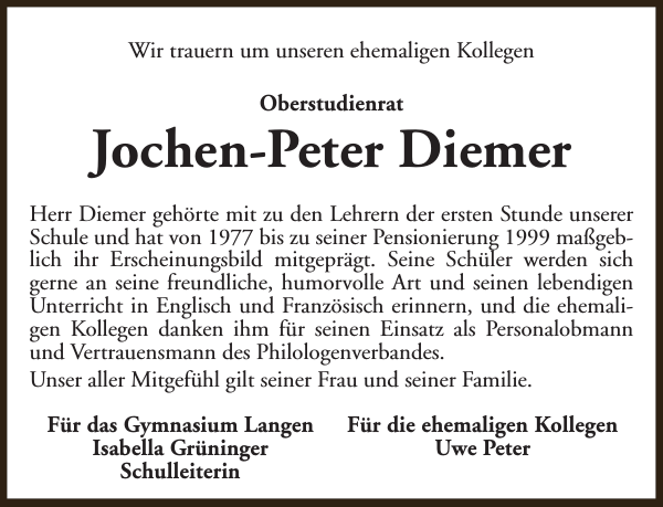 Jochen-Peter Diemer: Nachruf : Nordsee-Zeitung