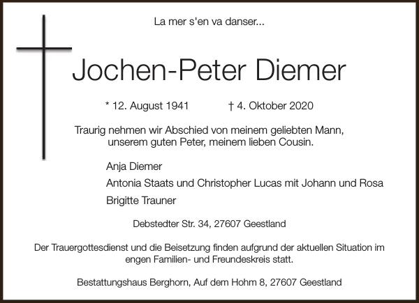 Jochen-Peter Diemer: Gedenken : Nordsee-Zeitung
