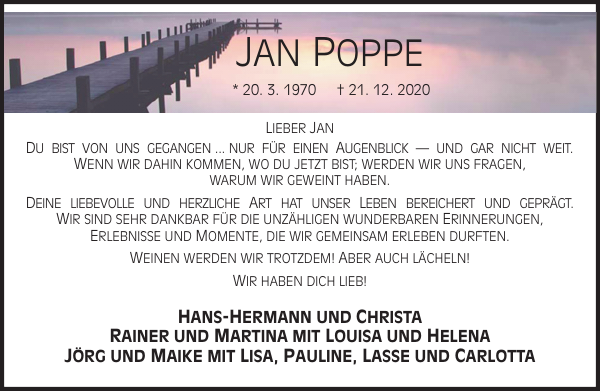 JAN POPPE: Nachruf : Stader Tageblatt