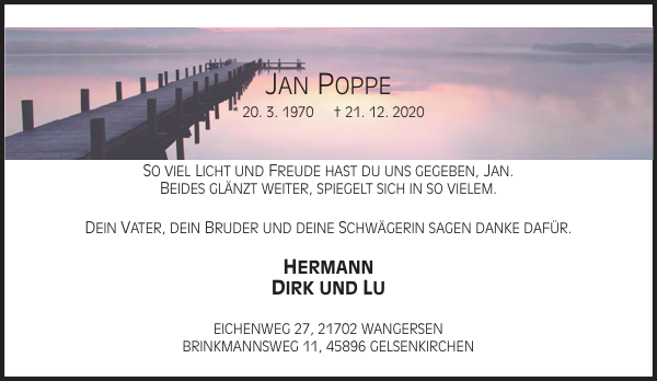 JAN POPPE: Nachruf : Stader Tageblatt