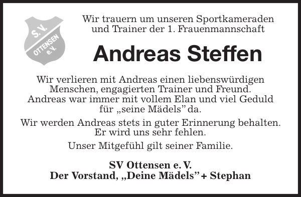 Andreas Steffen: Nachruf : Stader Tageblatt