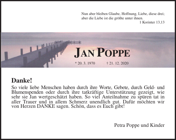 Jan Poppe: Danksagung : Stader Tageblatt