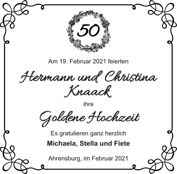 Hermann und Christina Knaack: Traueranzeige : Stormarner Tageblatt