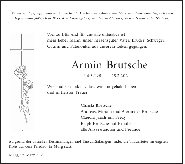 Armin Brutsche: Nachruf : Badische Zeitung