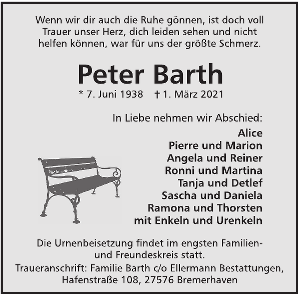 Peter Barth: Gedenken : Nordsee-Zeitung