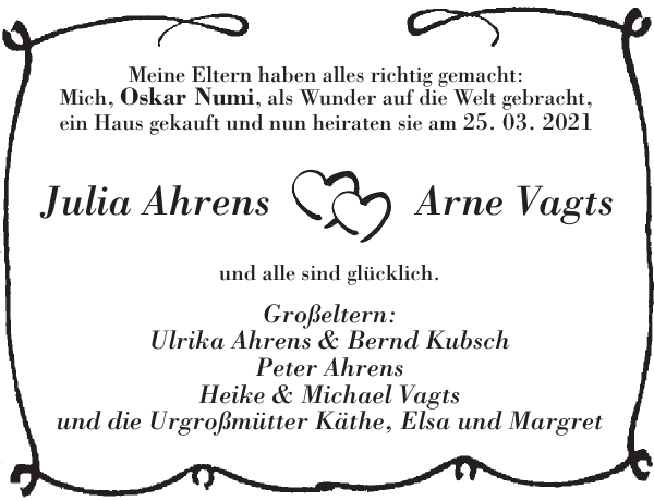 Julia Ahrens und Arne Vagts: Hochzeit : Stader Tageblatt