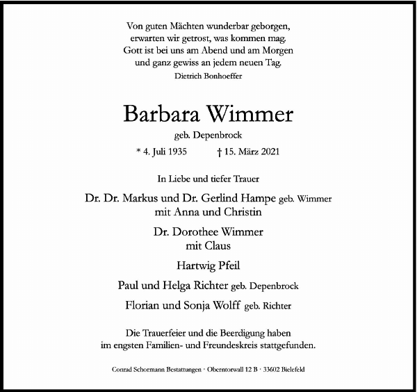 Barbara Wimmer: Gedenken : Nordsee-Zeitung