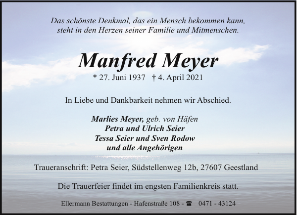 Manfred Meyer: Gedenken : Nordsee-Zeitung