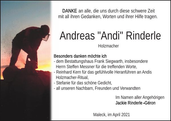 Andreas Rinderle Traueranzeige Badische Zeitung