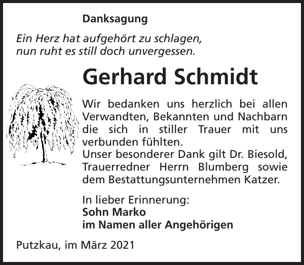 Gerhard Schmidt : Danksagung : Sächsische Zeitung