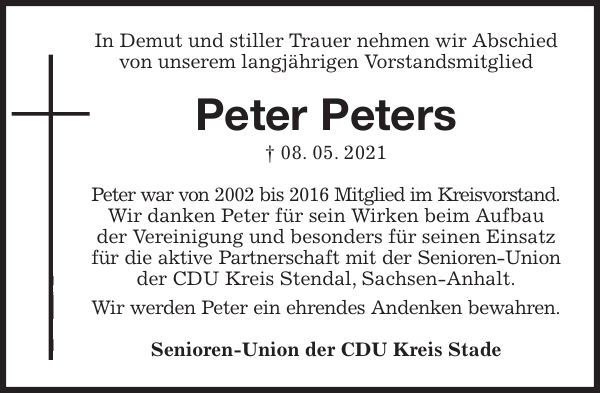 Peter Peters: Nachruf : Stader Tageblatt