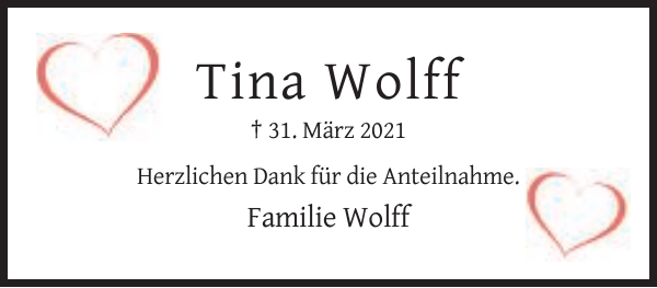 Tina Wolff: Traueranzeige : Remscheider General-Anzeiger