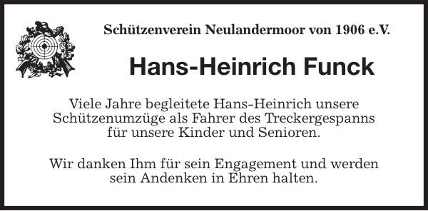 Hans-Heinrich Funck: Nachruf : Stader Tageblatt