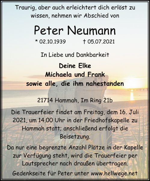 Peter Neumann : Traueranzeige : Stader Tageblatt