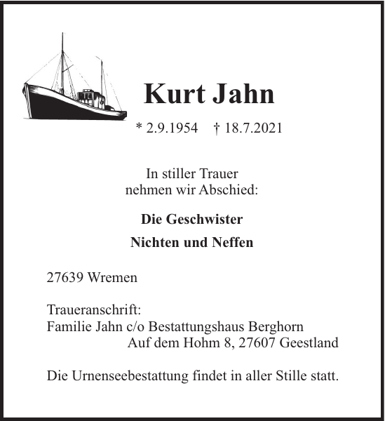 Kurt Jahn: Gedenken : Nordsee-Zeitung