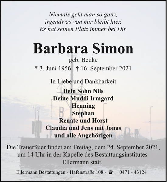 Barbara Simon: Gedenken : Nordsee-Zeitung