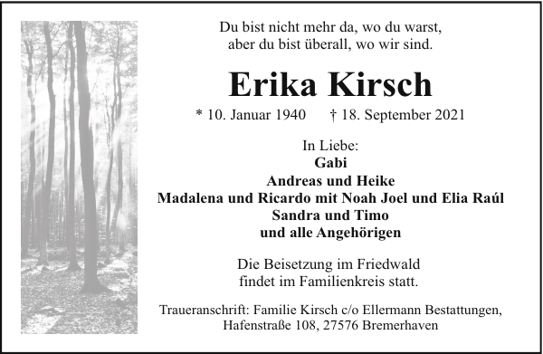 Erika Kirsch: Gedenken : Nordsee-Zeitung