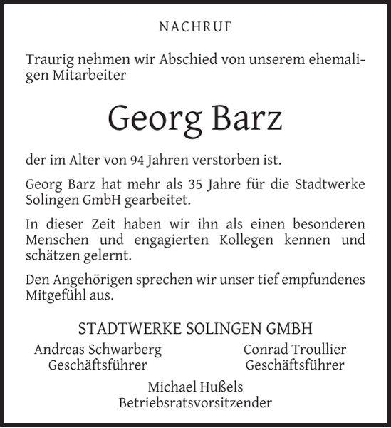 Nachruf Petar Perkovic: Traueranzeige : Solinger Tageblatt Trauer