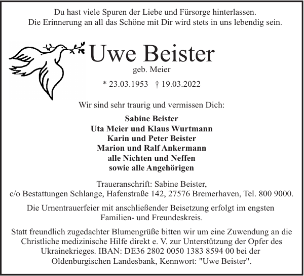 Uwe Beister: Gedenken : Nordsee-Zeitung