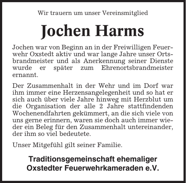 Jochen Harms: Gedenken : Cuxhavener Nachrichten