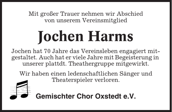Jochen Harms: Gedenken : Cuxhavener Nachrichten