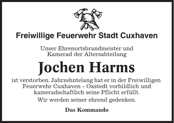 Jochen Harms: Gedenken : Cuxhavener Nachrichten