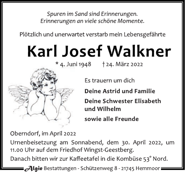 Karl Josef Walkner: Traueranzeige : Cuxhavener Nachrichten