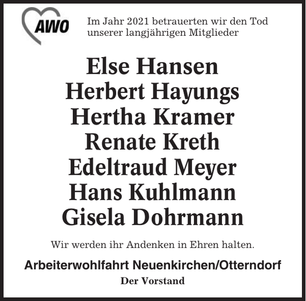 Else Hansen, Herbert Hayungs, Hertha Kramer, Renate Kreth, Edeltraud ...