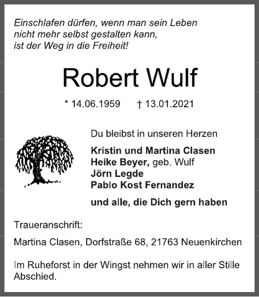 Robert Wulf: Traueranzeige : Cuxhavener Nachrichten