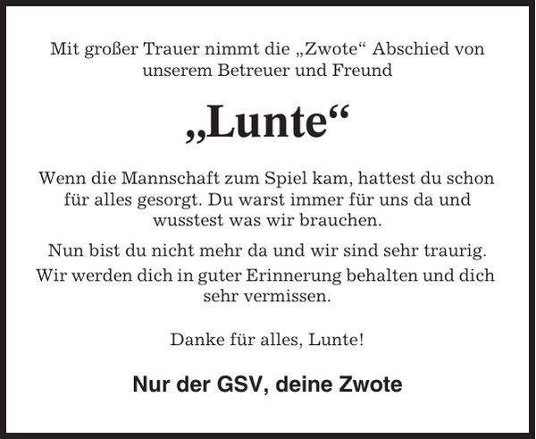 Thomas Dittmer (Lunte): Gedenken : Cuxhavener Nachrichten