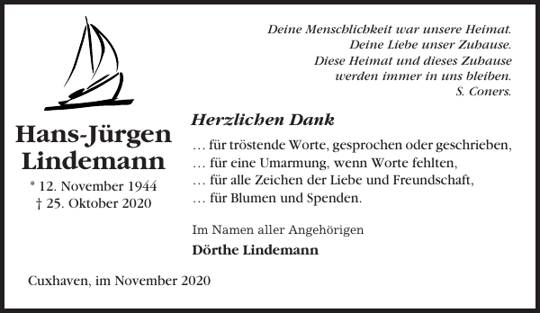 Hans-Jürgen Lindemann: Danksagung : Cuxhavener Nachrichten