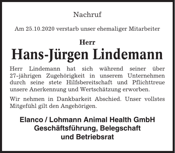 Hans-Jürgen Lindemann: Gedenken : Cuxhavener Nachrichten