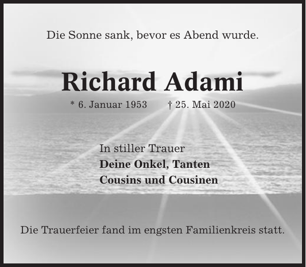 Richard Adami: Traueranzeige : Cuxhavener Nachrichten