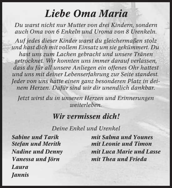 Maria Kaiser: Gedenken : Cuxhavener Nachrichten