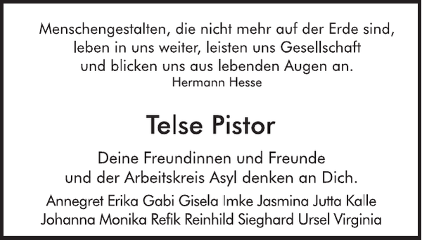 Telse Pistor: Gedenken : Cuxhavener Nachrichten