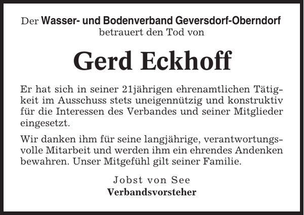 Gerd Eckhoff: Gedenken : Cuxhavener Nachrichten
