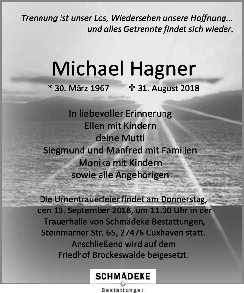 Michael Hagner: Traueranzeige : Cuxhavener Nachrichten