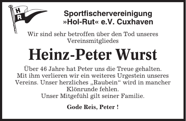 Hans-Peter Wurst: Gedenken : Cuxhavener Nachrichten