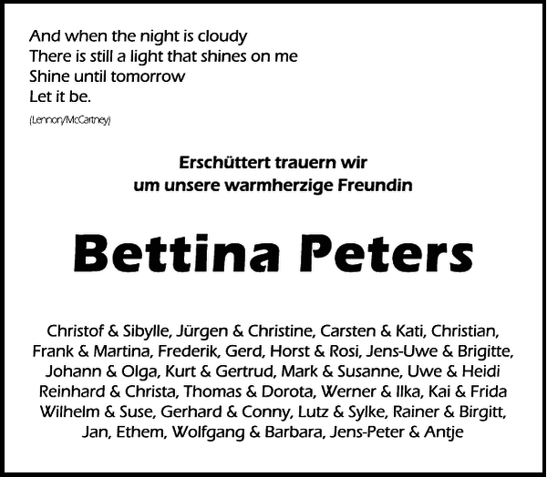 Bettina Peters: Gedenken : Cuxhavener Nachrichten