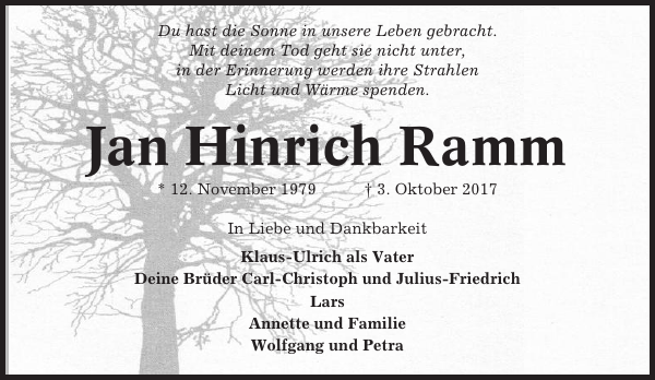 Jan Hinrich Ramm: Gedenken : Cuxhavener Nachrichten