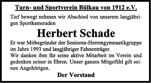 Herbert Schade: Gedenken : Cuxhavener Nachrichten