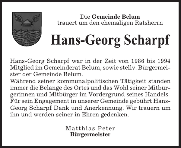 Hans-Georg Scharpf: Gedenken : Cuxhavener Nachrichten