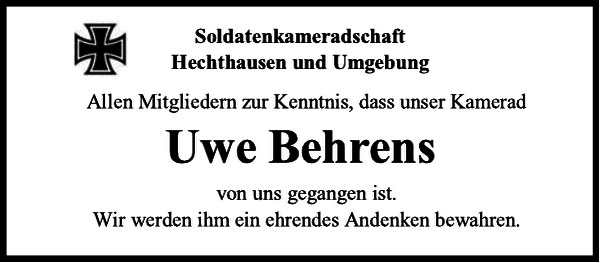 Uwe Behrens: Gedenken : Cuxhavener Nachrichten