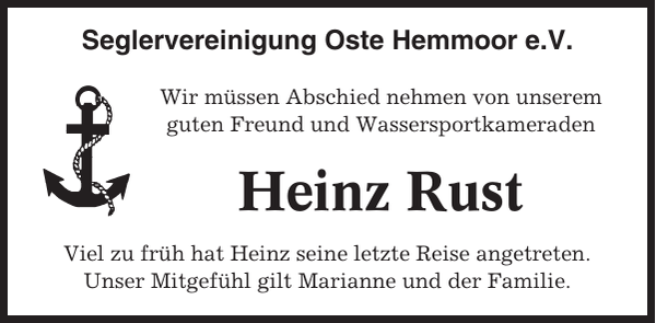 Heinz Rust: Gedenken : Cuxhavener Nachrichten